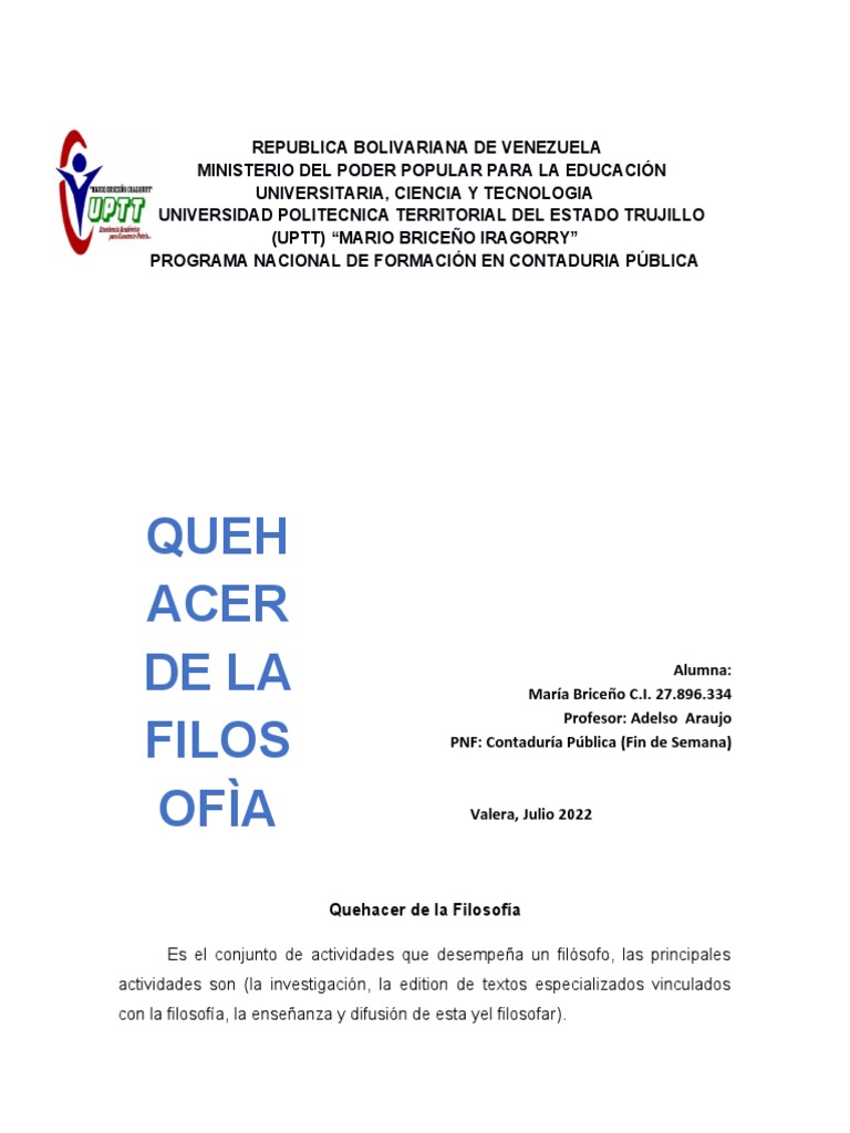 Quehacer de La Filosofia DR Adelso | PDF | Sicología | Moralidad