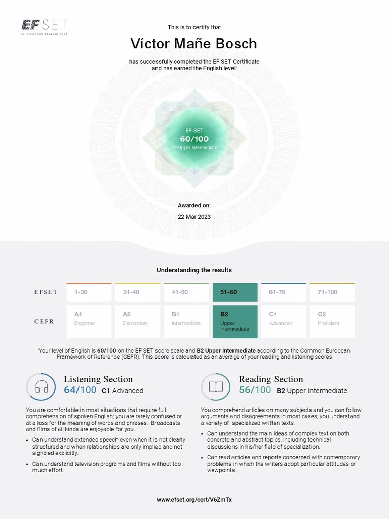 EF SET Certificate B2 | PDF