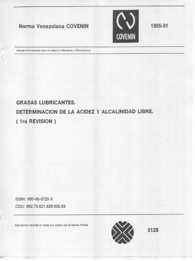 COVENIN 1905-91 Grasas Lubricantes. Determinación de La Acidez y ...