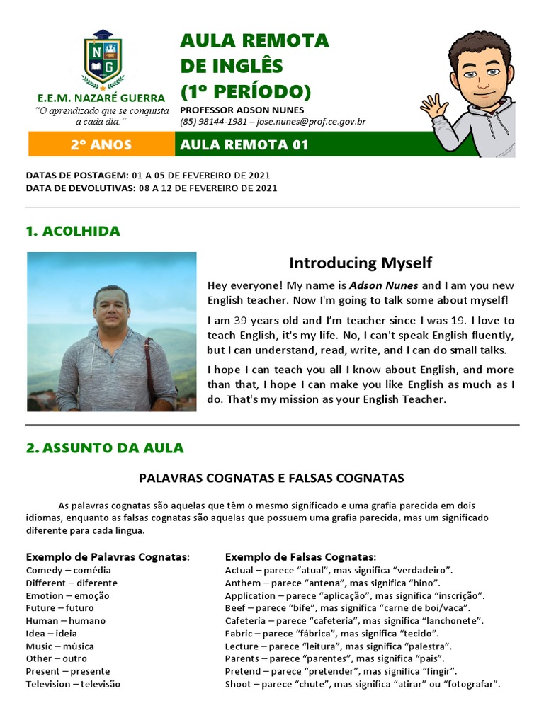 Sequência Didática Aula 01 - 2º Anos PDF | PDF | Linguística