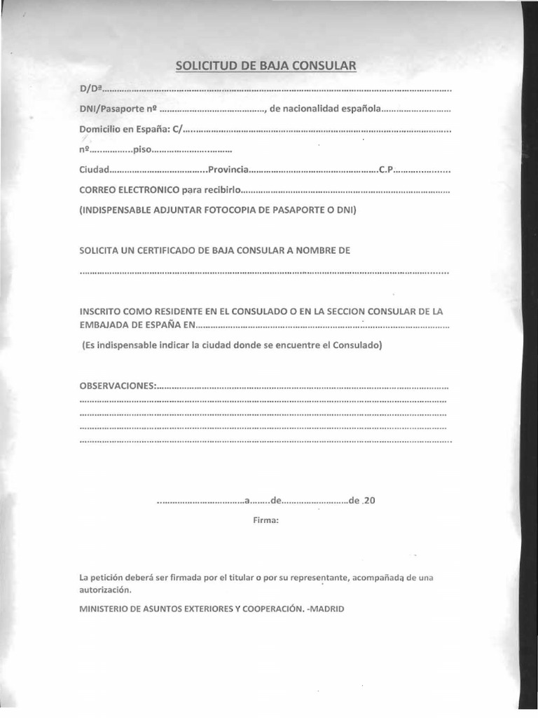 BAJA CONSULAR, FORMULARIO DE SOLICITUD (Indicar Motivo Por El Que Se Solicita) | PDF | Negocios ...