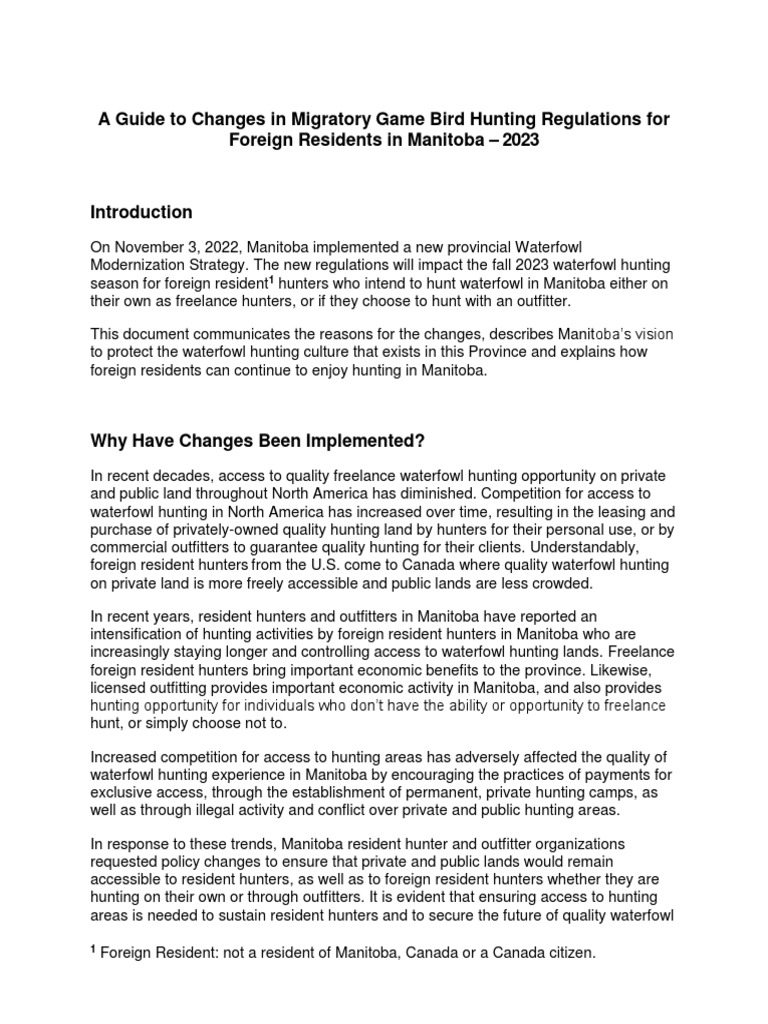 Manitoba Waterfowl Guide Changes Migratory | PDF | Hunting | License