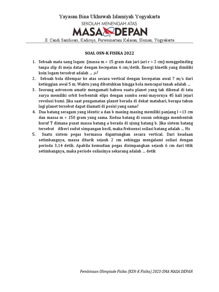Soal Osn-K Fisika 2022 | PDF
