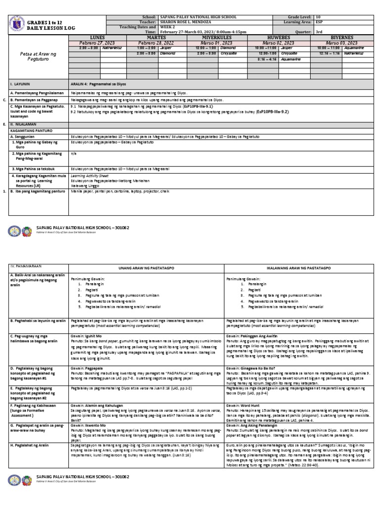 DLL - ESP Dept EsP10 Q3W2 | PDF