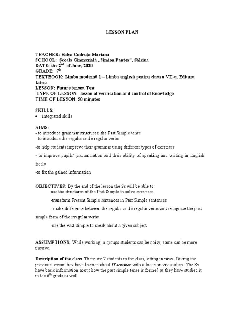Lesson Plan 7th Grade | PDF | Verb | Lesson Plan Lesson Plan 7th Grade | PDF | Verb | Lesson Plan