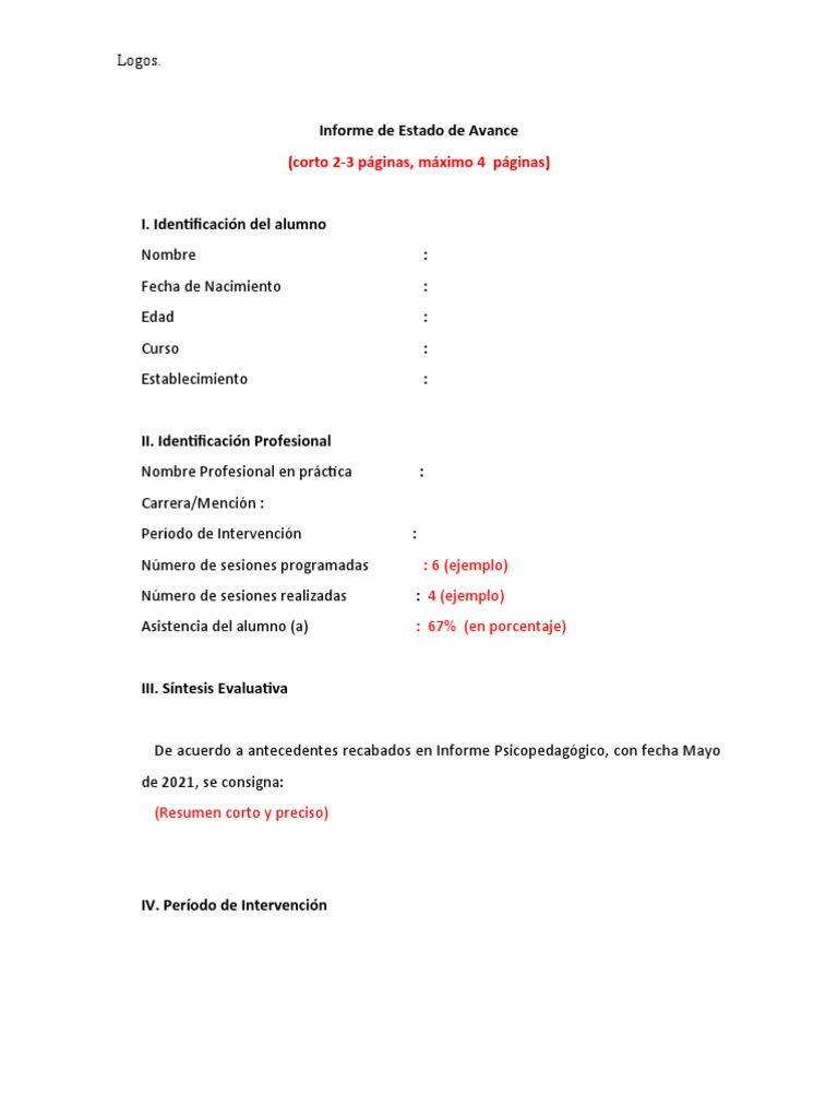 Formato Estado de Avance | PDF