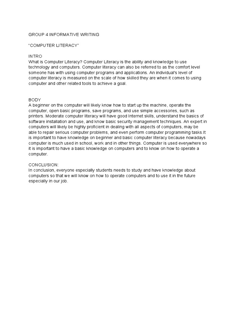 Group 4 - Computer Literacy - 1 | PDF