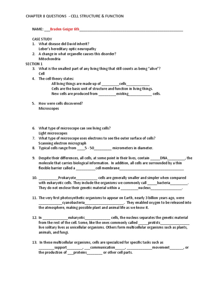Cell Structure and Function Study Guide | PDF | Wellness | Science & Mathematics