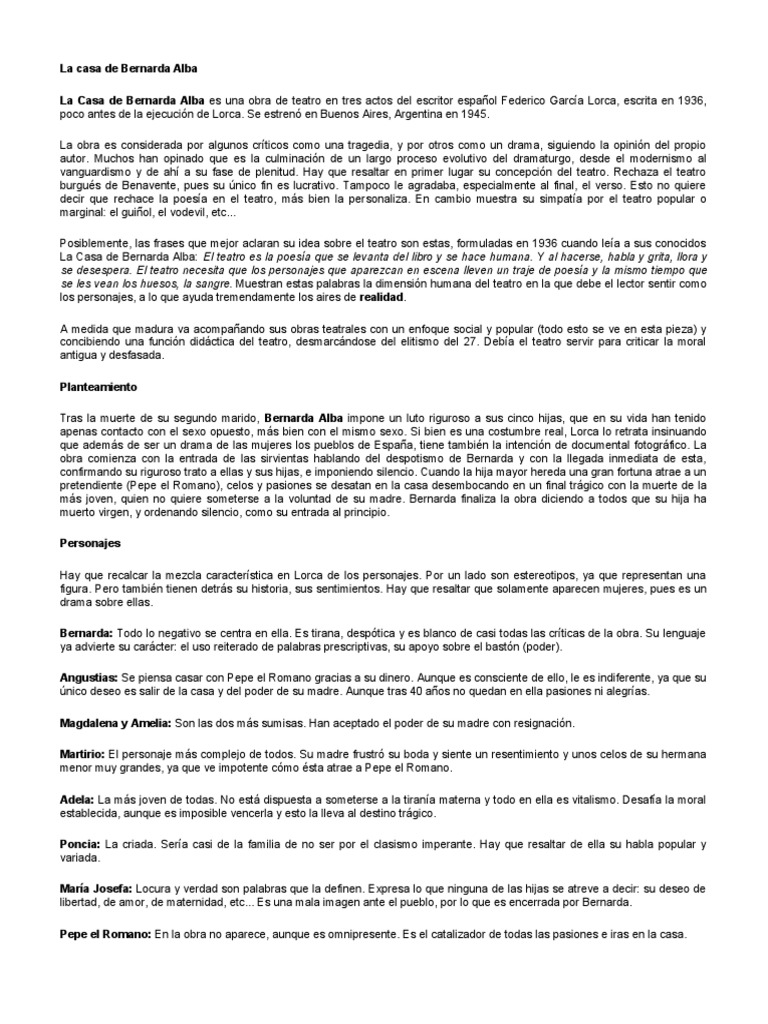 Apuntes-La Casa de Bernarda Alba | PDF | Teatro | Federico García Lorca