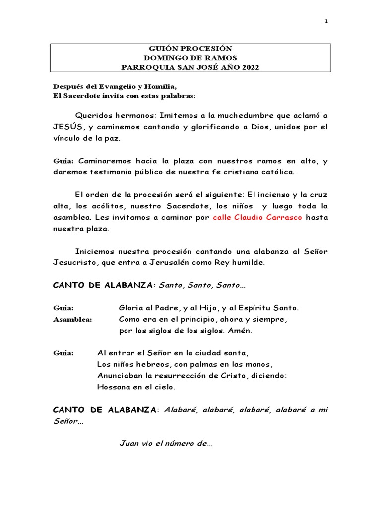 Guión Procesión Domingo Ramos | PDF | Misa (liturgia) | Jesús