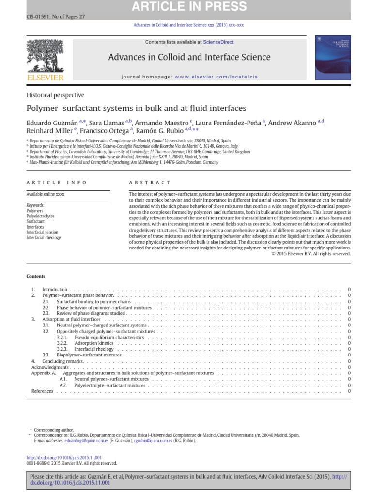 Polymer-Surfactant Systems in Bulk and at Fluid Interfaces READ | PDF ...