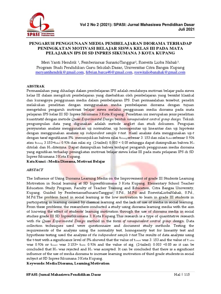 Pengaruh Penggunaan Media Pembelajaran Diorama Terhadap Peningkatan Motivasi Belajar Siswa | PDF