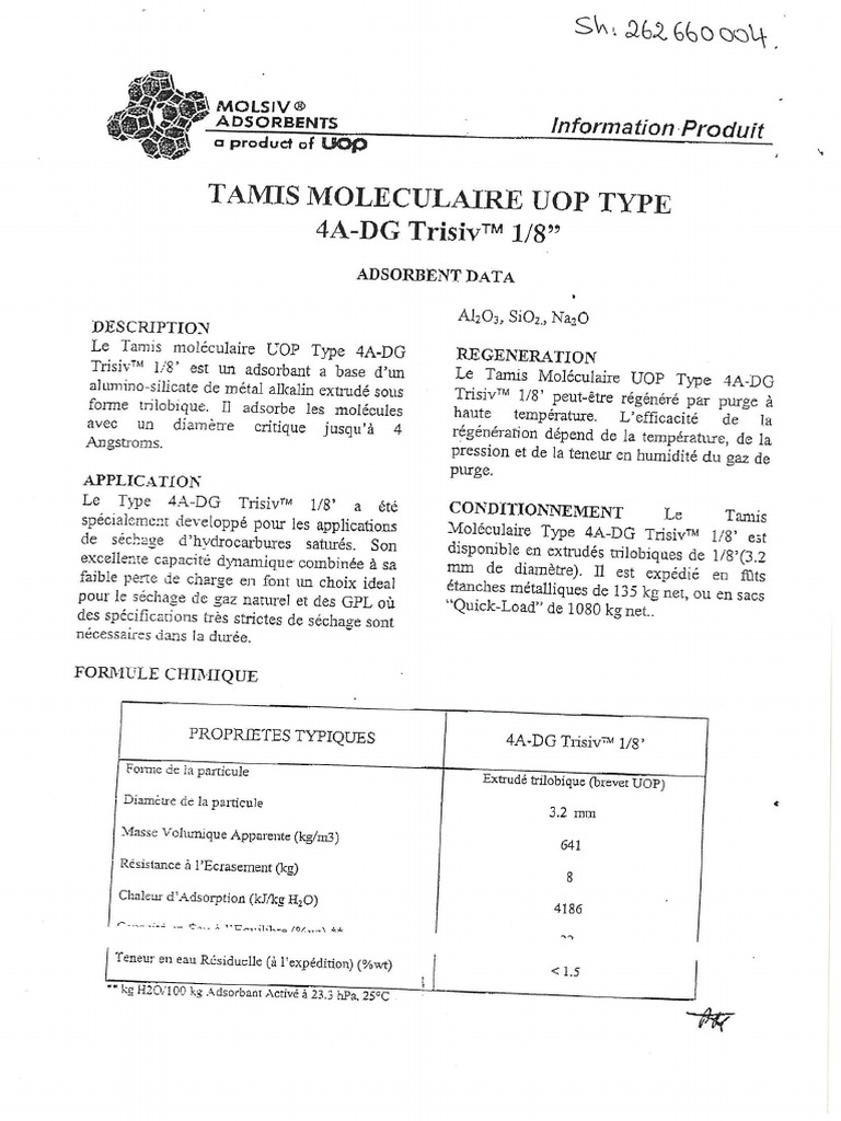Fiche Technique Tamis Moleculaire | PDF