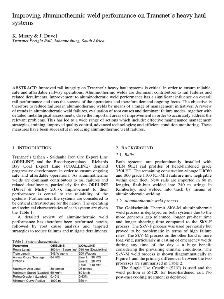 Improving aluminothermic weld performance on heavy haul rail systems ...