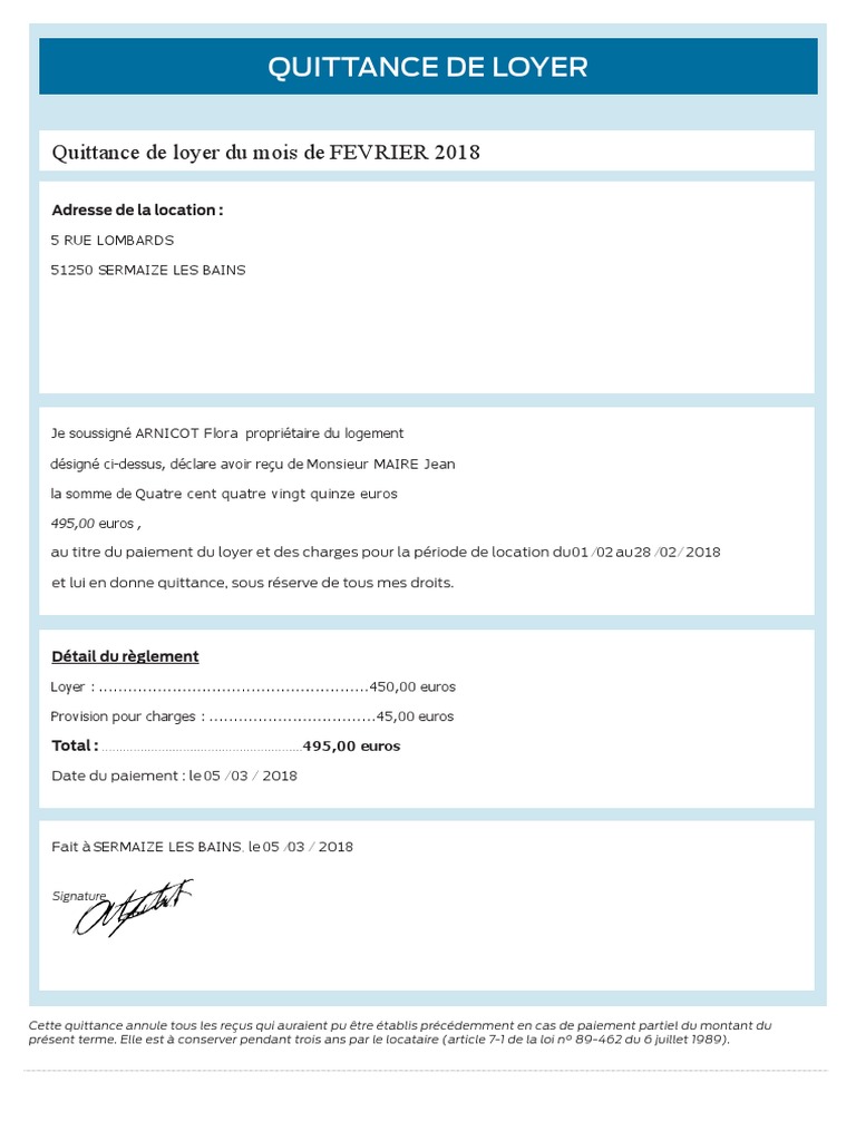 Quittance Loyer | PDF | Finance et gestion monétaire | Droit