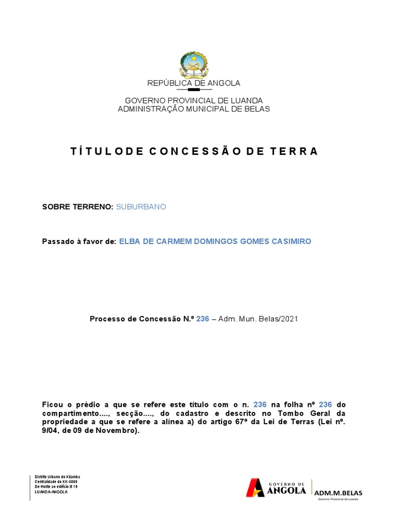 Título de Concessão de Terra MODELO | PDF