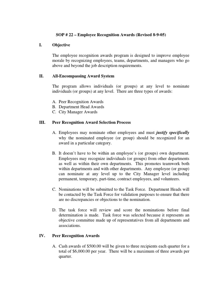 SOP 22 Employee Recognition Awards Rev PDF | PDF | Employment | Business