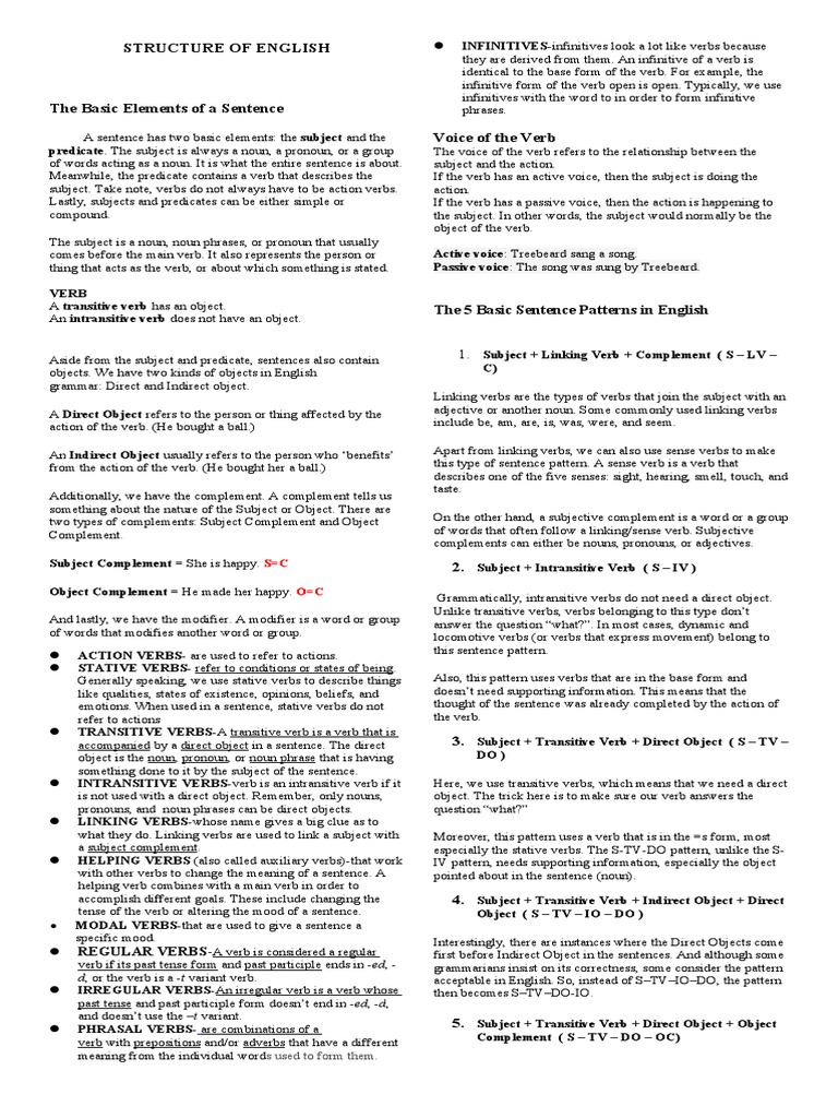 Structure of English | PDF | Verb | Subject (Grammar)