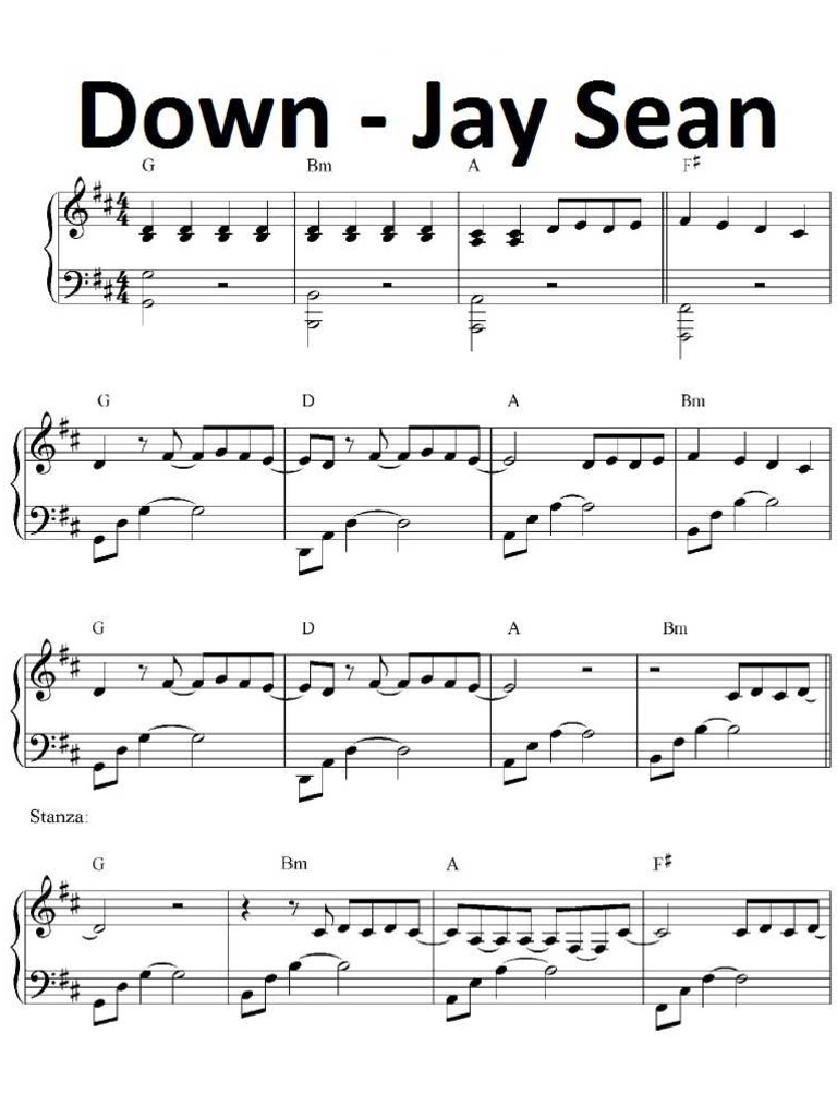 Down Jay Sean Piano Sheet Music | PDF | Entertainment (General)