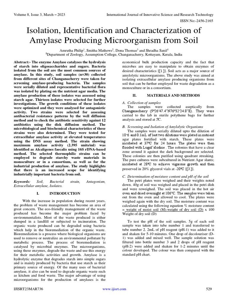 Isolation, Identification and Characterization of Amylase Producing ... Isolation, Identification and Characterization of Amylase Producing ...
