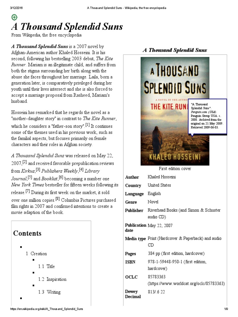 A Thousand Splendid Suns - Wikipedia, The Free Encyclopedia PDF | PDF