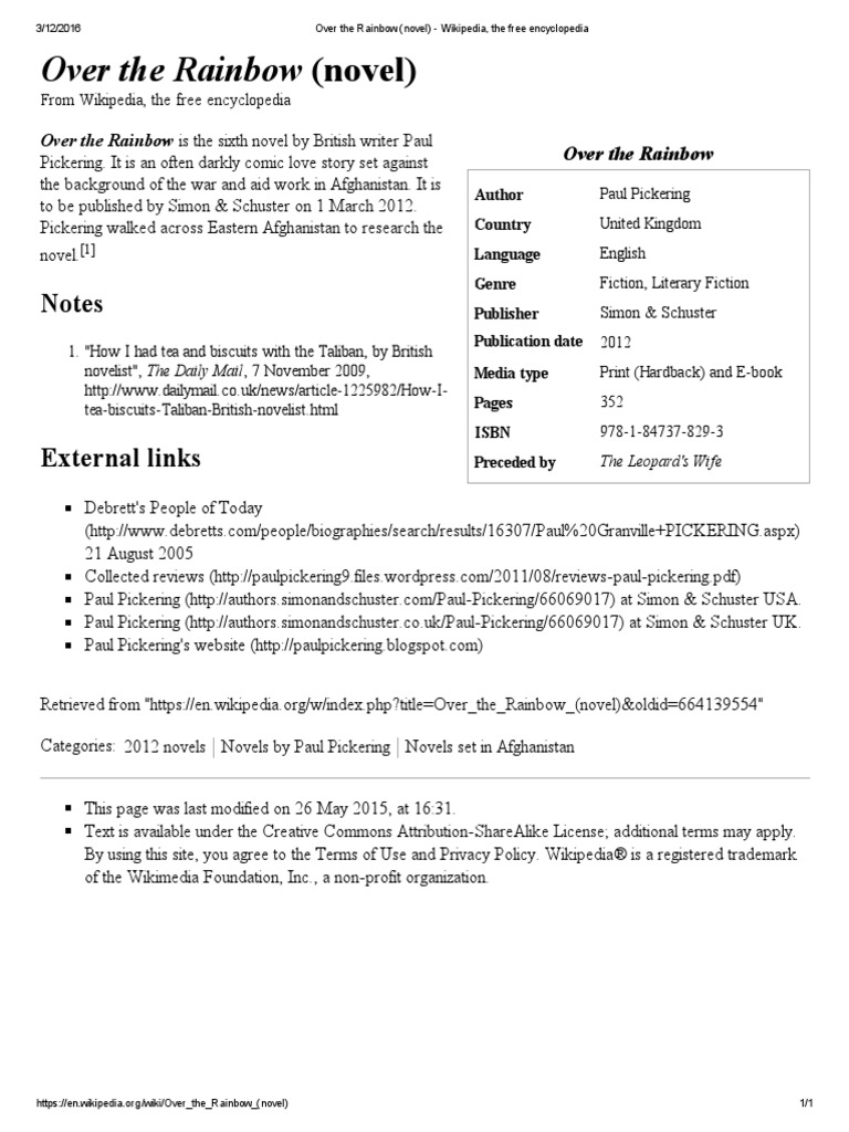 Over The Rainbow (Novel) - Wikipedia, The Free Encyclopedia PDF | PDF | Wikipedia