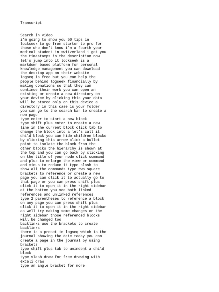 Transcript Tips For Logseq Pdf Directory Computing Software Development 0659