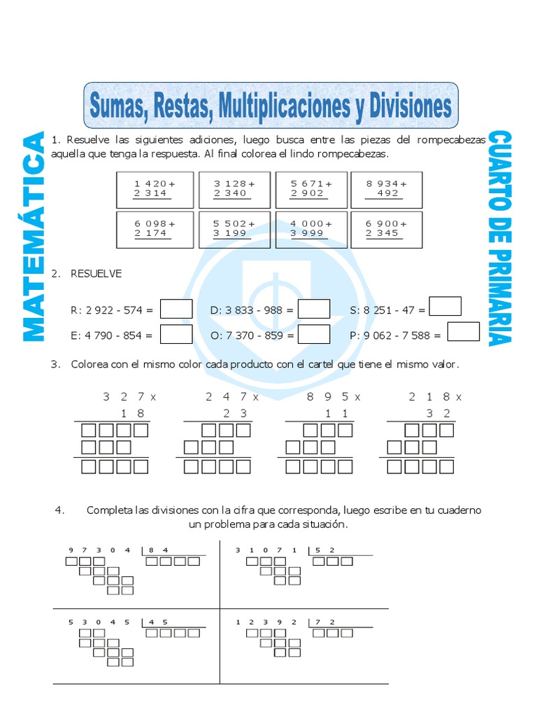 Ficha-Sumas-Restas-Multiplicaciones-y-Divisiones-para-Cuarto-de ...