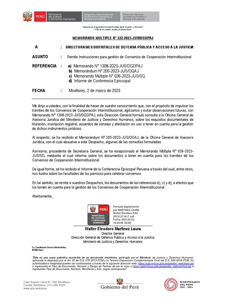 Memorando Multiple 000222-2023-Jus-Dgdpaj PDF | PDF | Principios éticos | Etica Aplicada