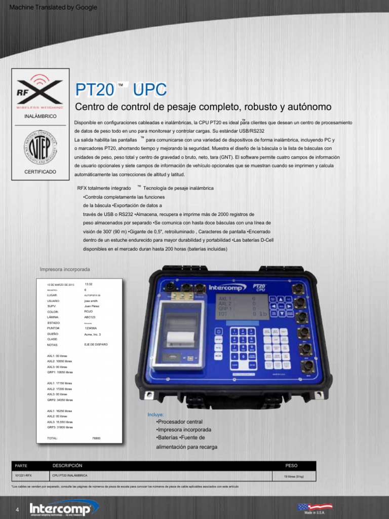 Indicators PT20™ CPU - INTERCOMP PDF | PDF | USB | Impresora (Computación)