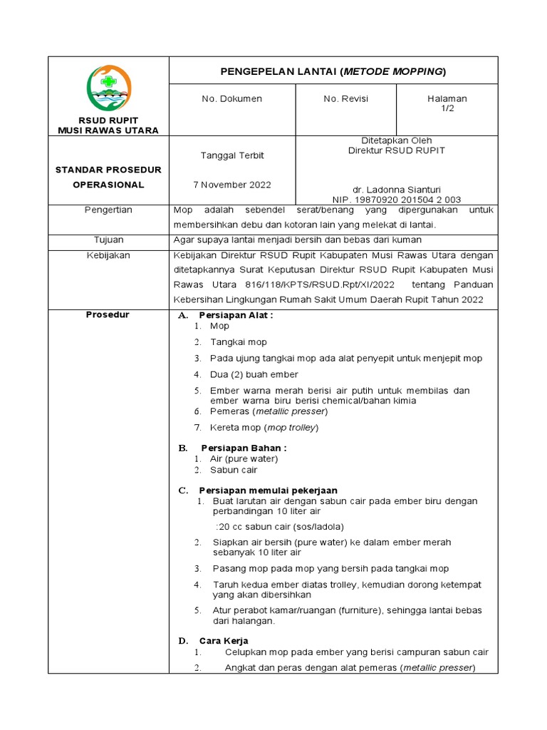 SPO PENGEPELAN LANTAI MOPPING | PDF
