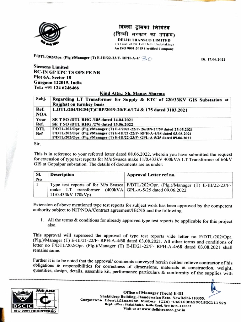 lt transformer type test approval | PDF