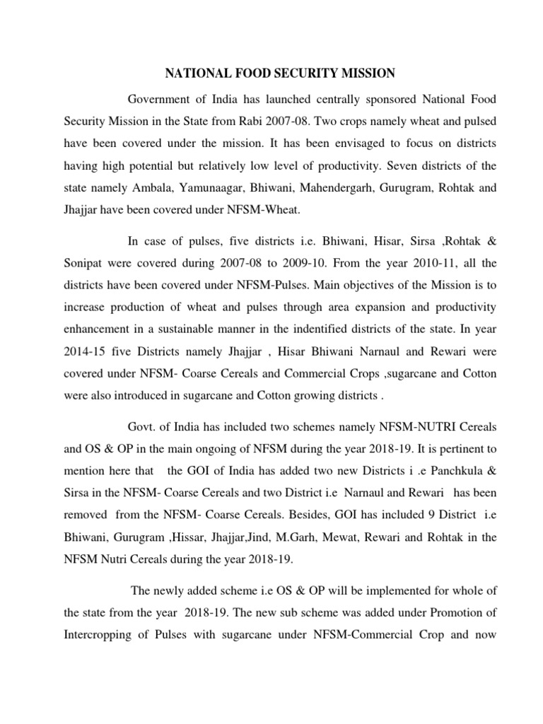 National Food Security Mission Overview | PDF | Crops | Food And Drink