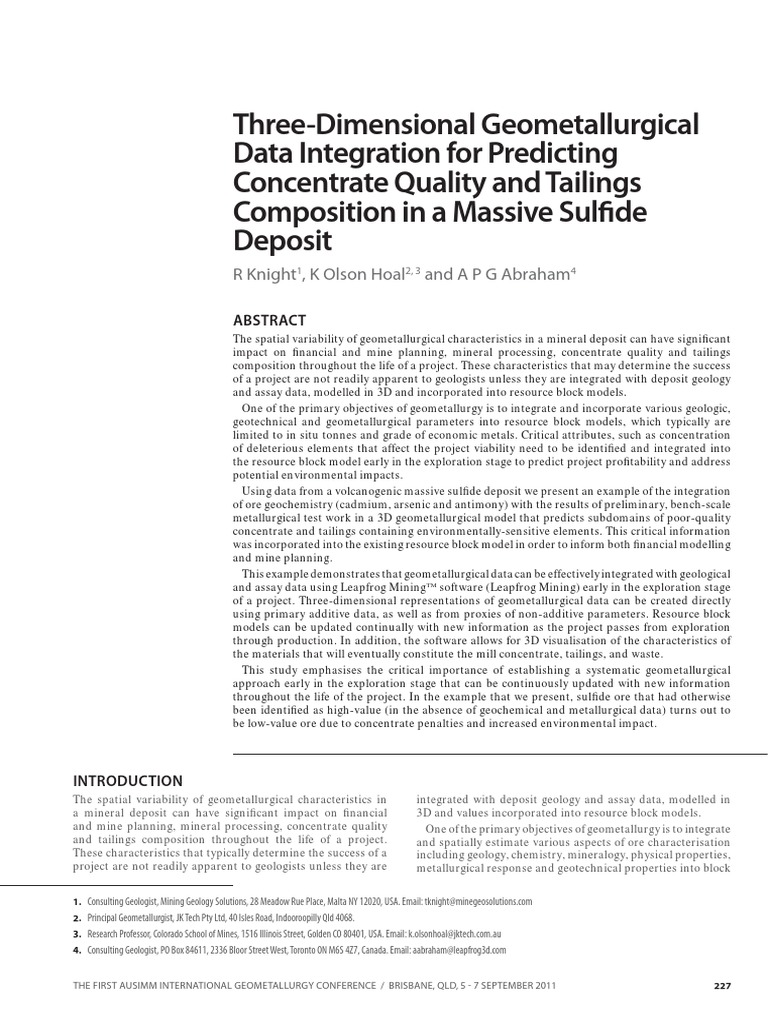 Three-Dimensional Geometallurgical data integration for predicting ...