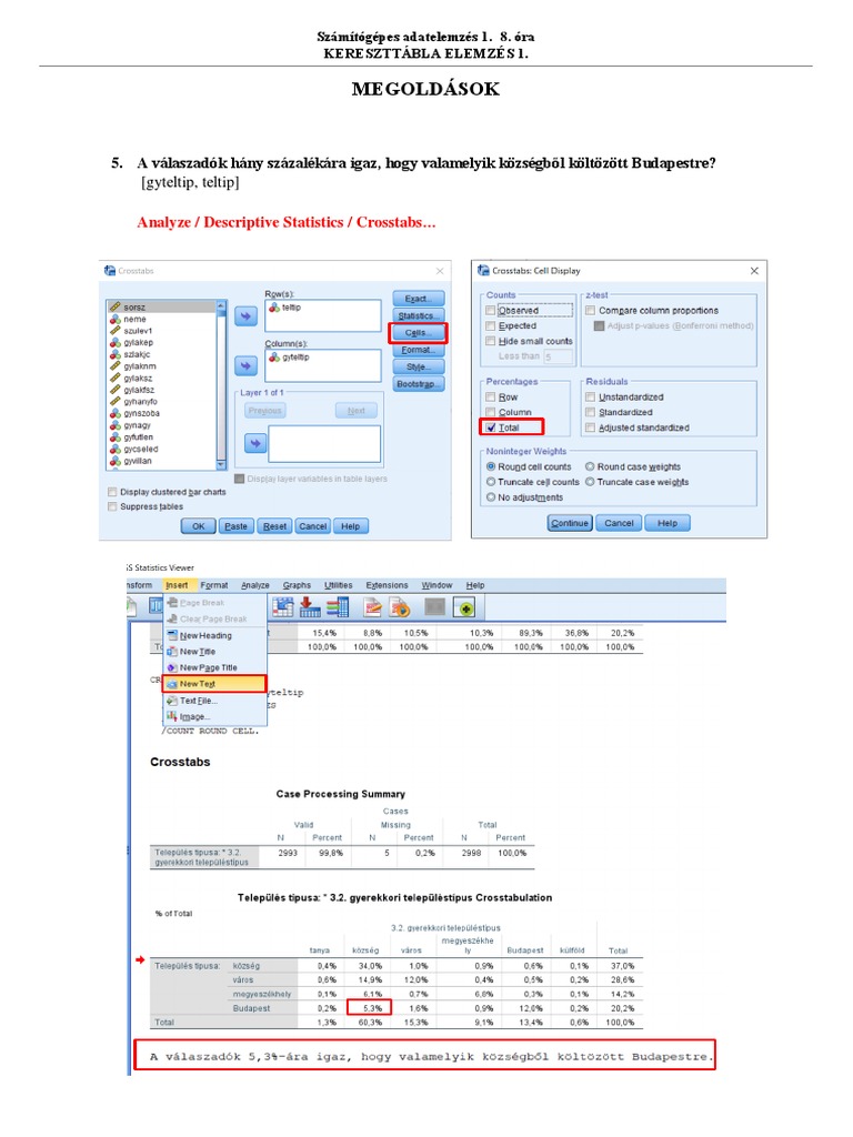 SPSS 1 8 Ora Feladatok Megoldasok | PDF