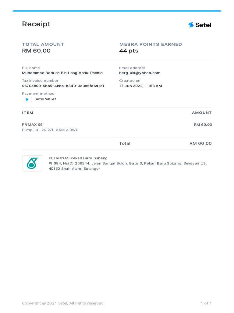 Purchase - Fuel - Receipt Sample | PDF