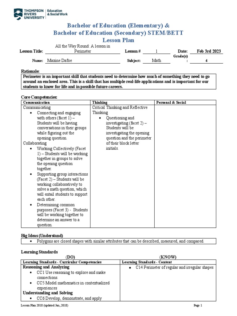 Edma Assignment 1 Lesson Plan | PDF | Cognition | Learning