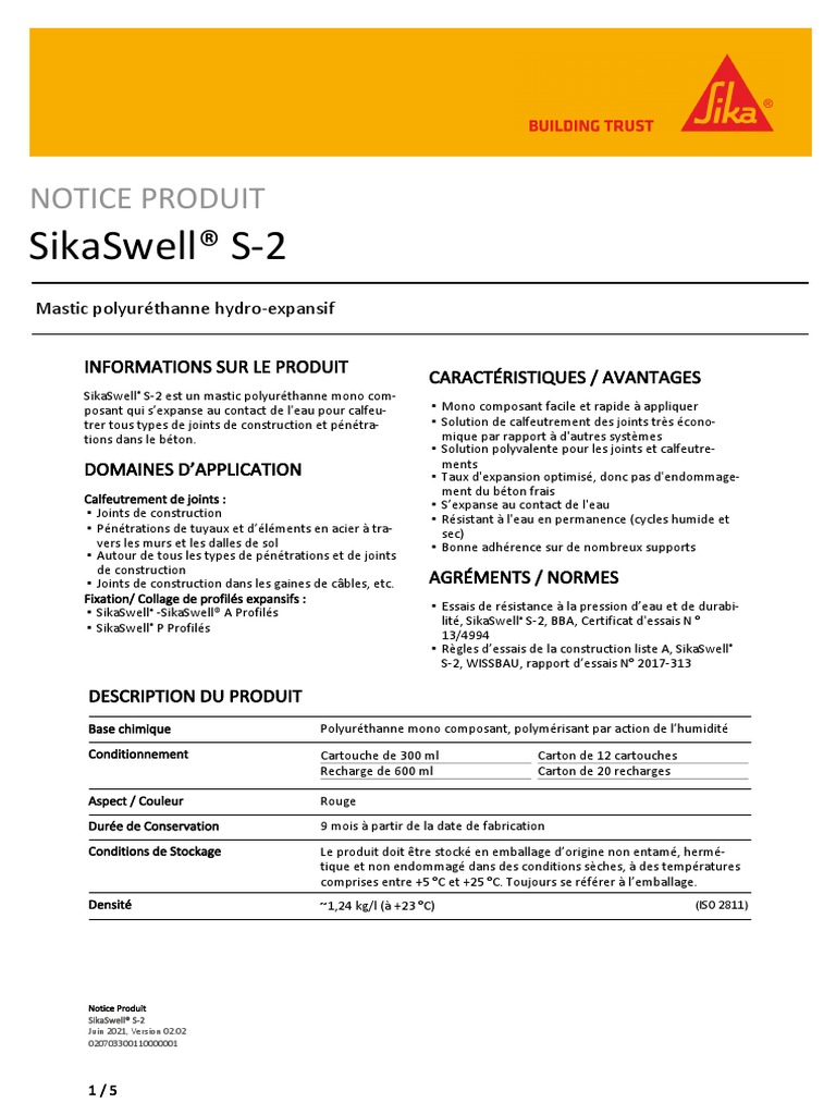 Sikaswell S 2 PDF | Download Free PDF | Béton | Chimie