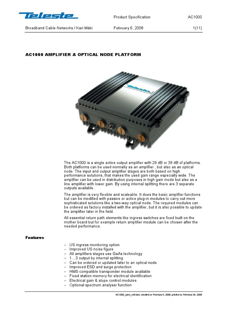 Teleste AC1000 PDF | PDF | Amplifier | Decibel