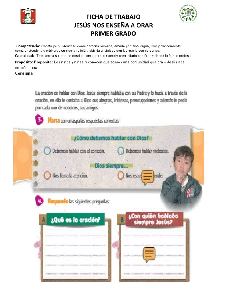 FICHA DE TRABAJO-PRIMER GRADO- JESÚS NOS ENSEÑA A ORAR-02-09 | PDF