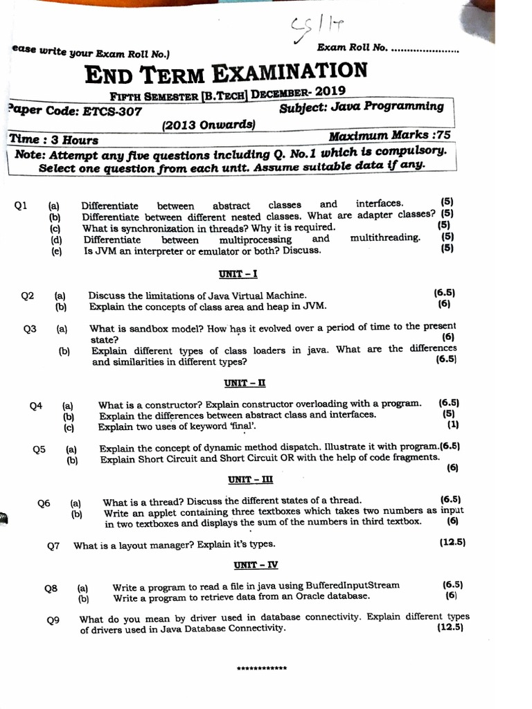 Java Questions Paper 2015-19 | PDF | Class (Computer Programming ...