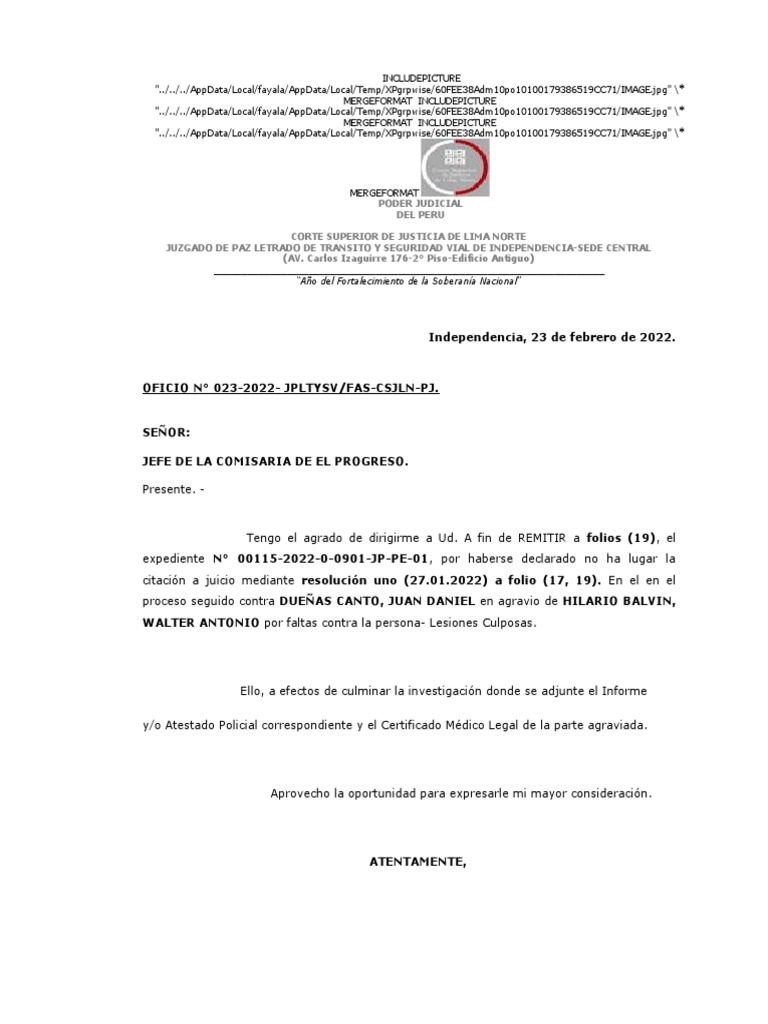 Oficio A La Comisaria (Solicita CML) | PDF