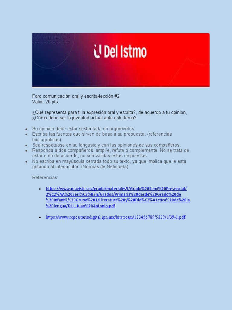 Foro-Lección# 2 Expresión Oral y Escrita - FORO | PDF