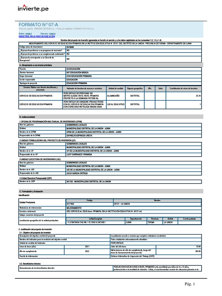 Formato 07a PDF | PDF | Educación primaria | Salón de clases