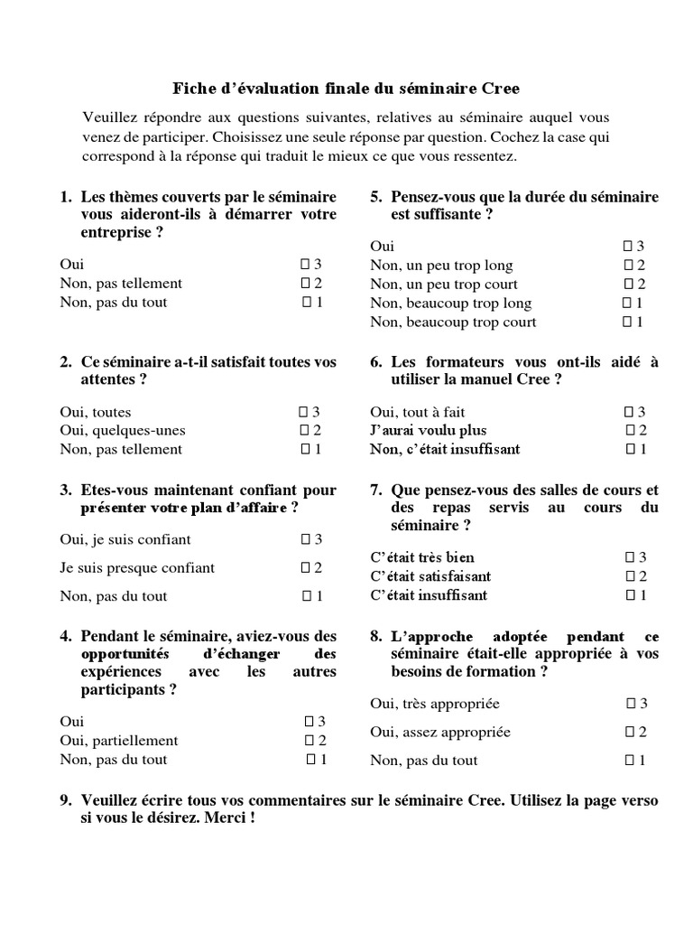 Fiche D'evaluation Finale Cree | PDF