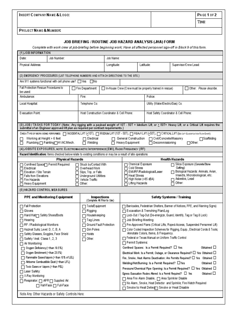 Job Briefing Form | PDF | Personal Protective Equipment | Crane (Machine)