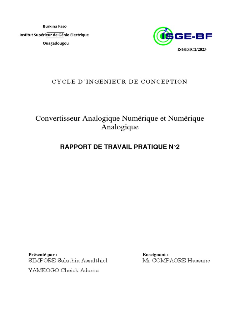 Rapport sur les Convertisseurs CNA/CNA | PDF | Convertisseur analogique ...