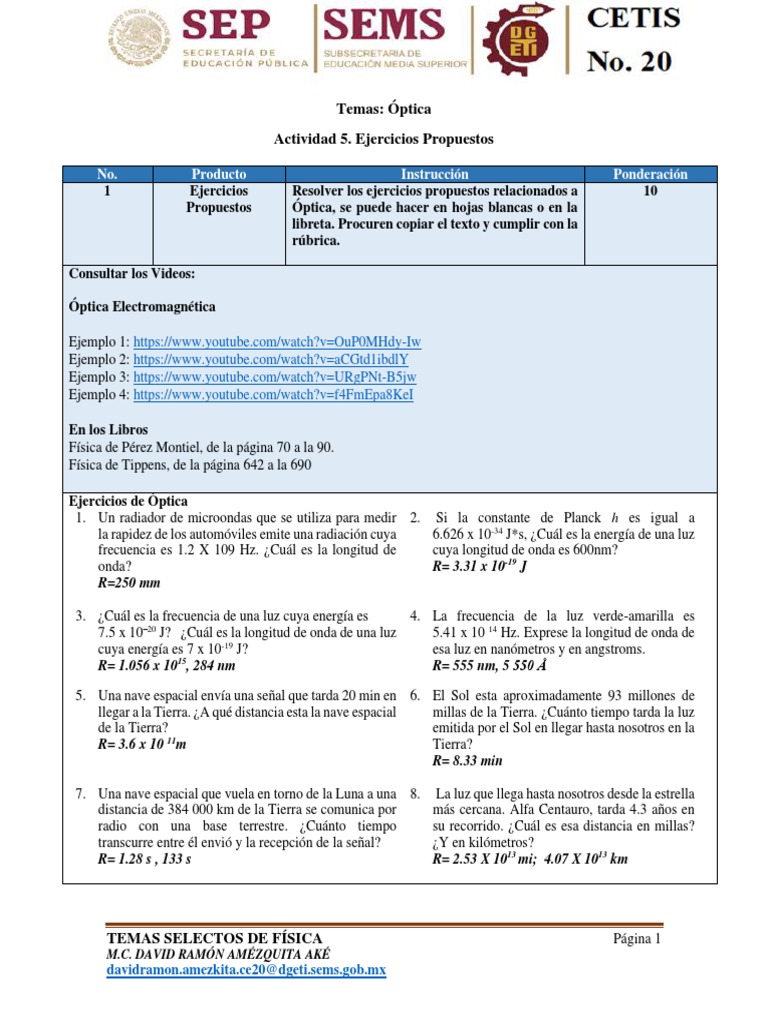 Actividad 5. Ejercicios Propuestos - 104958 PDF | PDF | Refracción | Ligero