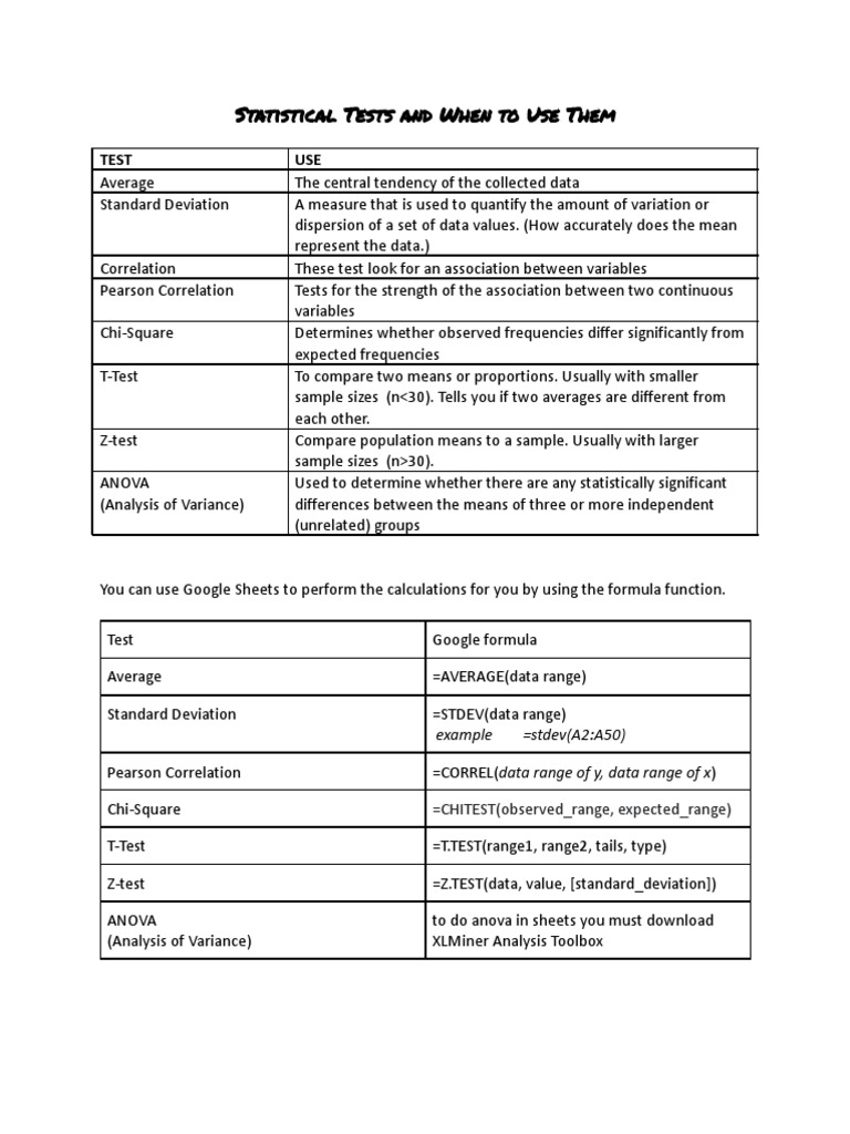 Statistical Tests and When To Use Them | PDF | Standard Deviation ...
