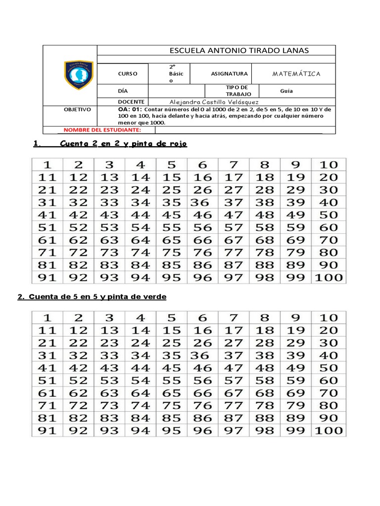 2-Guía Matemática Contar de 2 y 5 | PDF